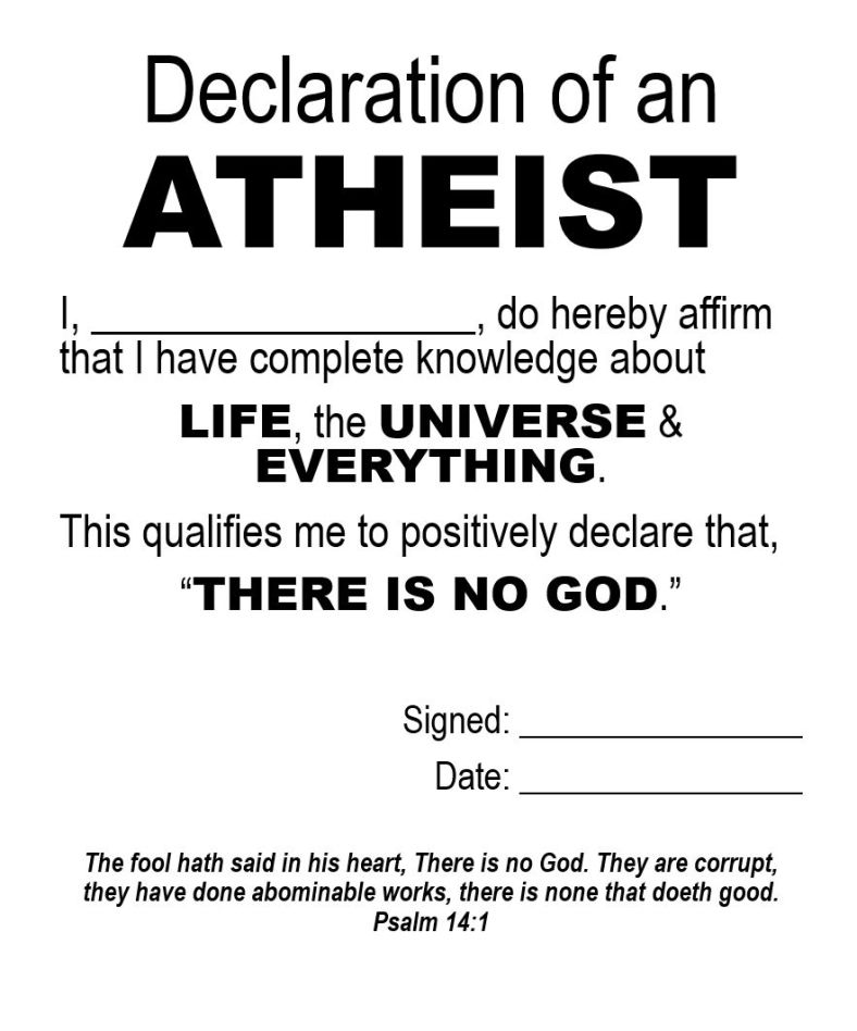 Declaration of an ATHEIST | Borger church of Christ @ Franklin & Juniper